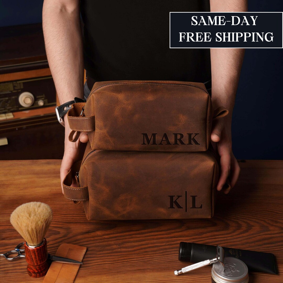 Personalized Mens Anniversary Gifts Leather Toiletry Bag for Husband ...