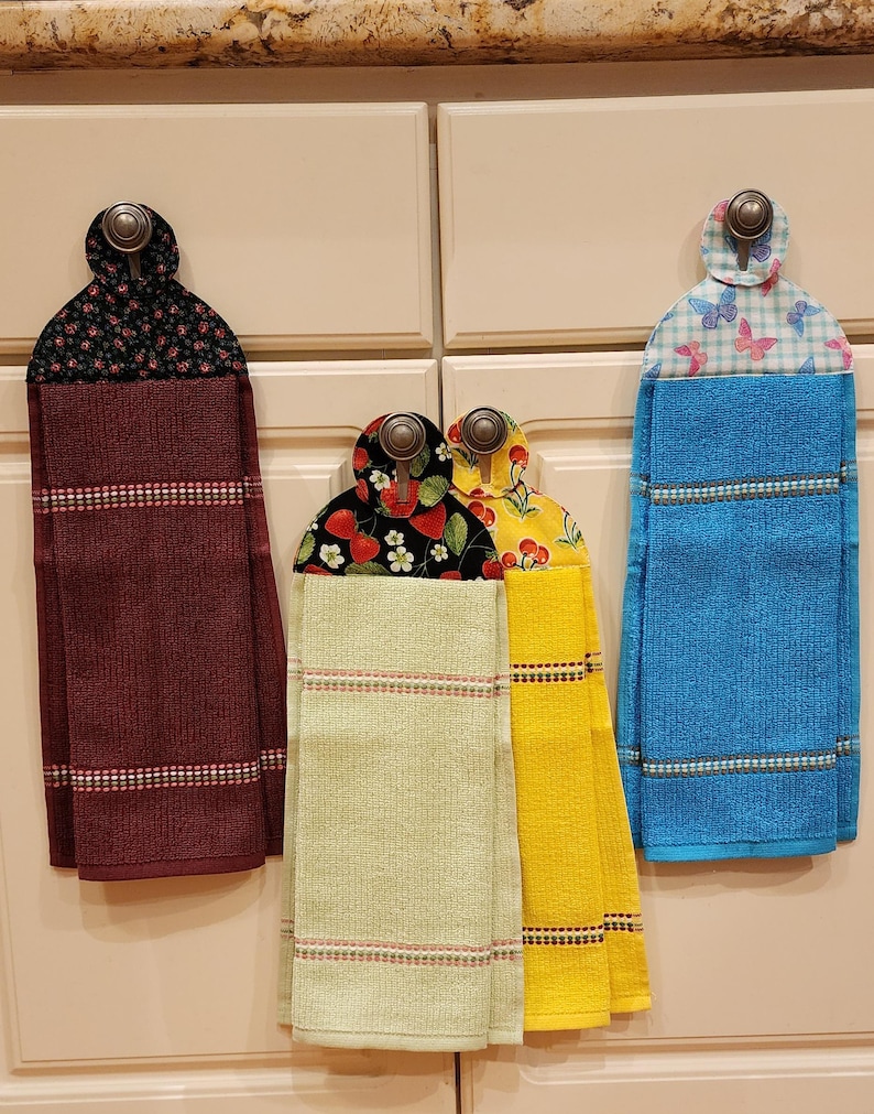 Hanging Cotton Kitchen Towel, Button Loop Dish Towel - Etsy