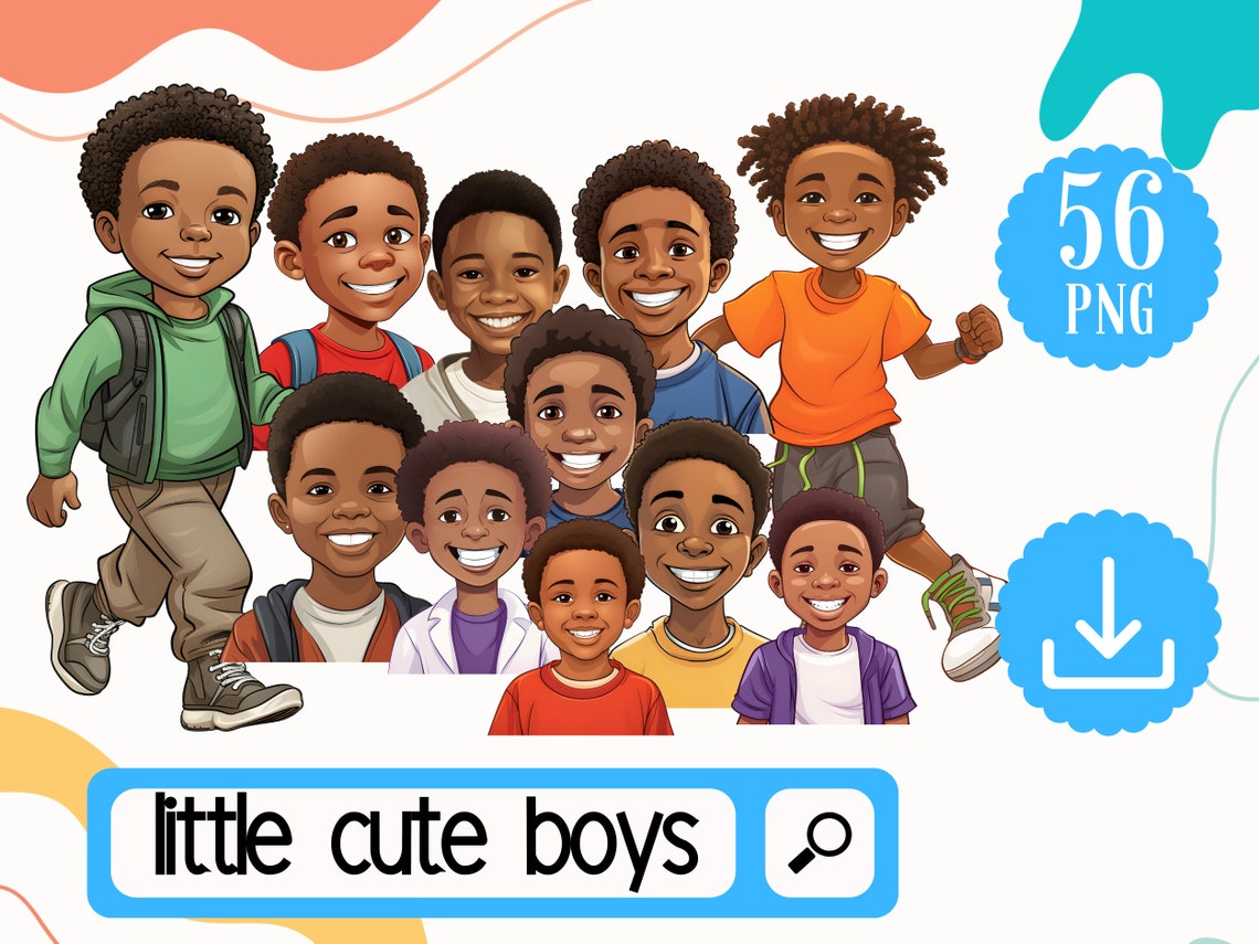 Cute Little Black Boys Clipart Bundle. 56 Afro Boy PNG. African ...