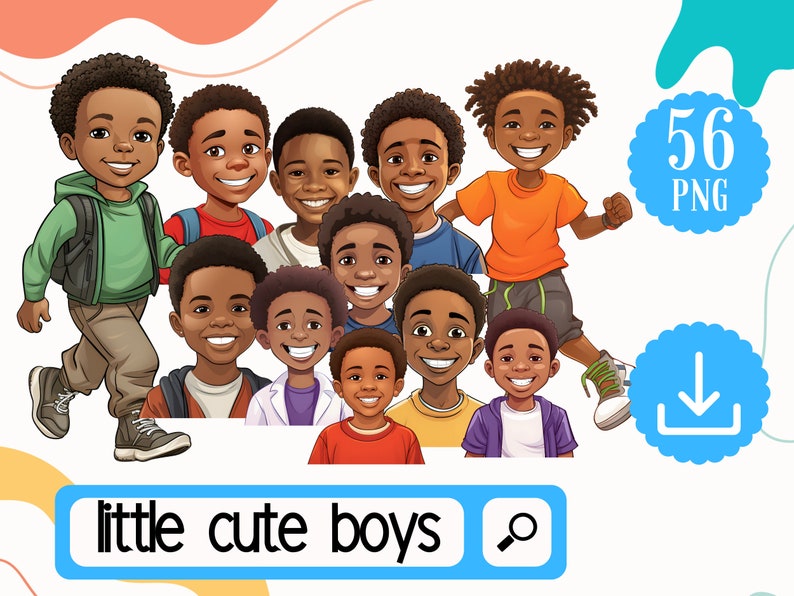 Cute Little Black Boys Clipart Bundle. 56 Afro Boy PNG. African ...