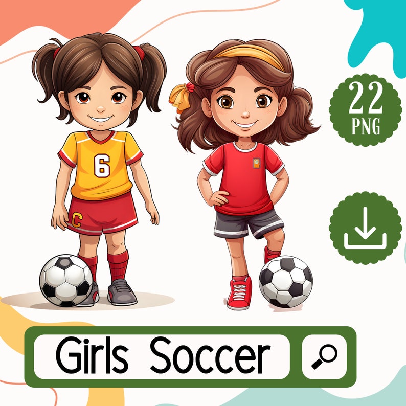 Dynamic Girls Soccer Clipart Energetic Players in Action Digital Art ...