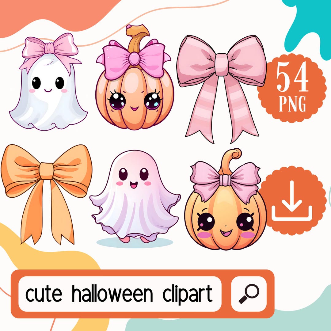Cute Halloween Clipart Set. 54 PNG Cute Halloween Graphics Digital ...