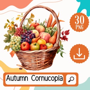 Autumn Cornucopia Clipart Set. 30 Autumn Fall Baskets With Pumpkins ...