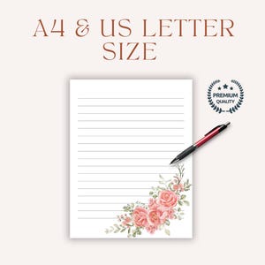 Printable Lined Paper With Roses. Beautiful Pink Rose Floral Writing ...