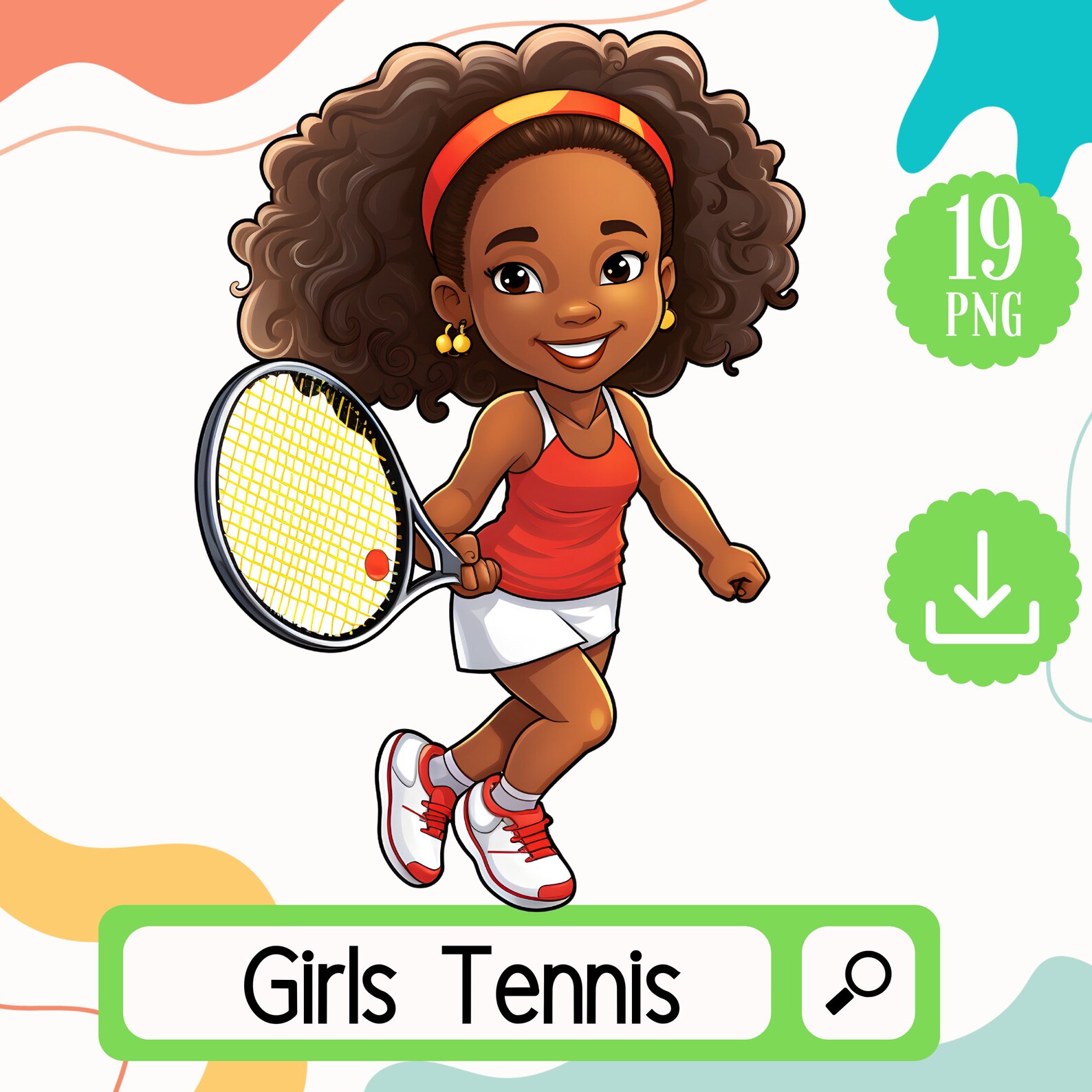 Black Girls Playing Tennis Clipart PNG Set - 19 Sports Illustrations ...