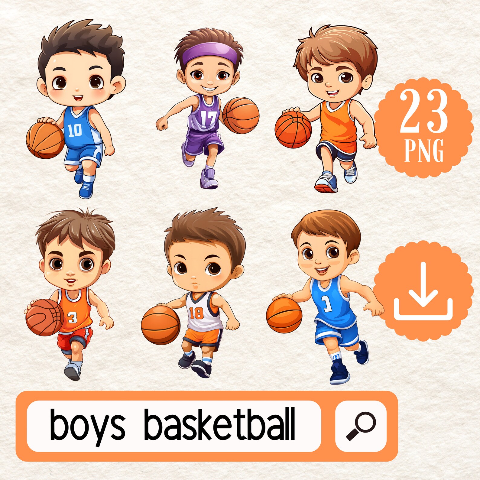 Dynamic Boys Basketball Clipart - Energetic Athletes in Action ...