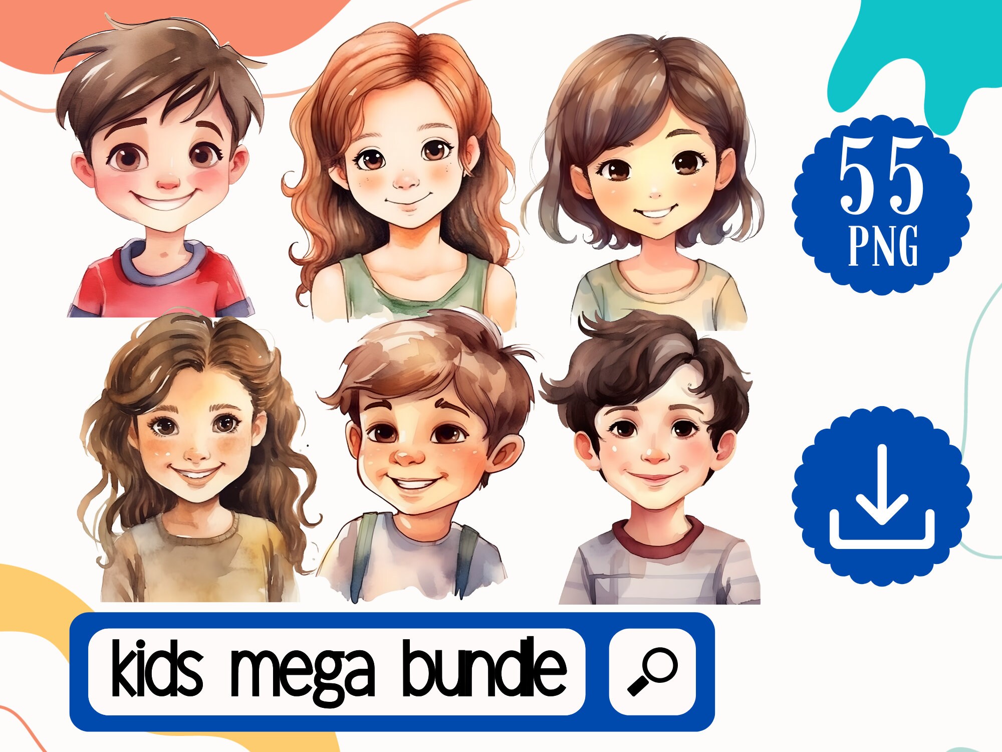 Kids Clipart 55 PNG Bundle, 30 Girls, 25 Boys, 55 Cute Kids, Kids ...