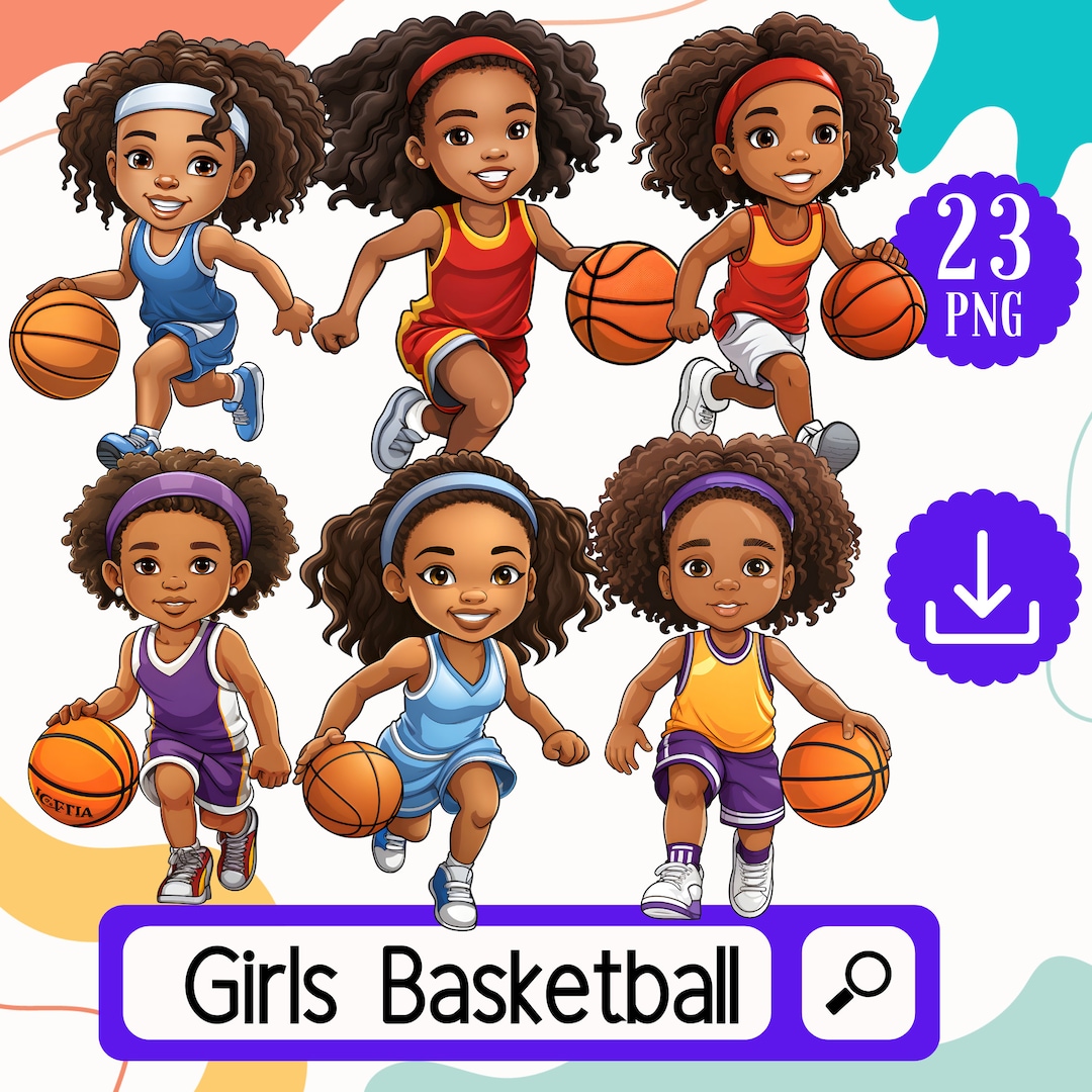 Dynamic Black Girls Basketball Clipart - 23 Energetic Athletes in ...
