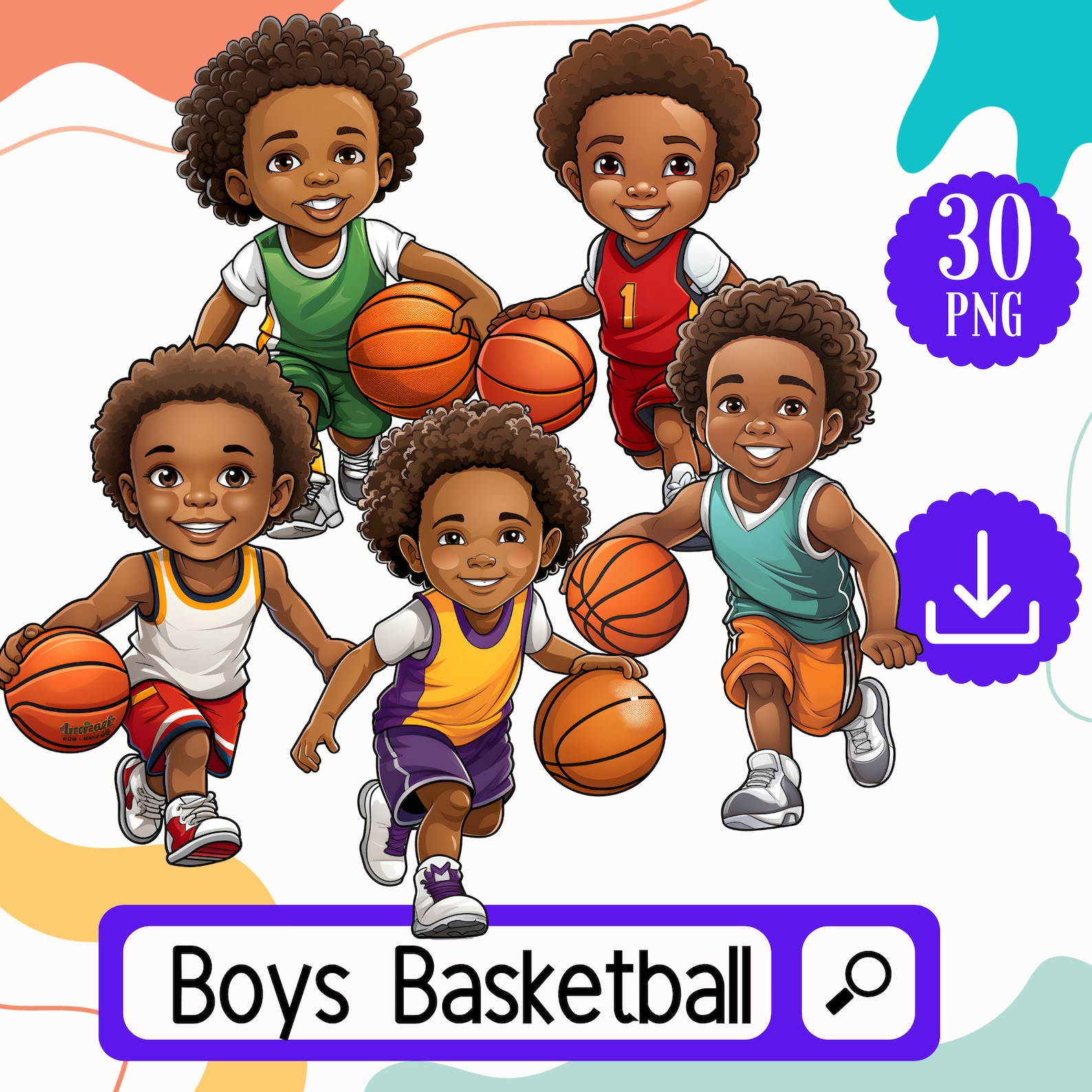 Dynamic Black Boys Basketball Clipart - Energetic Athletes in Action ...