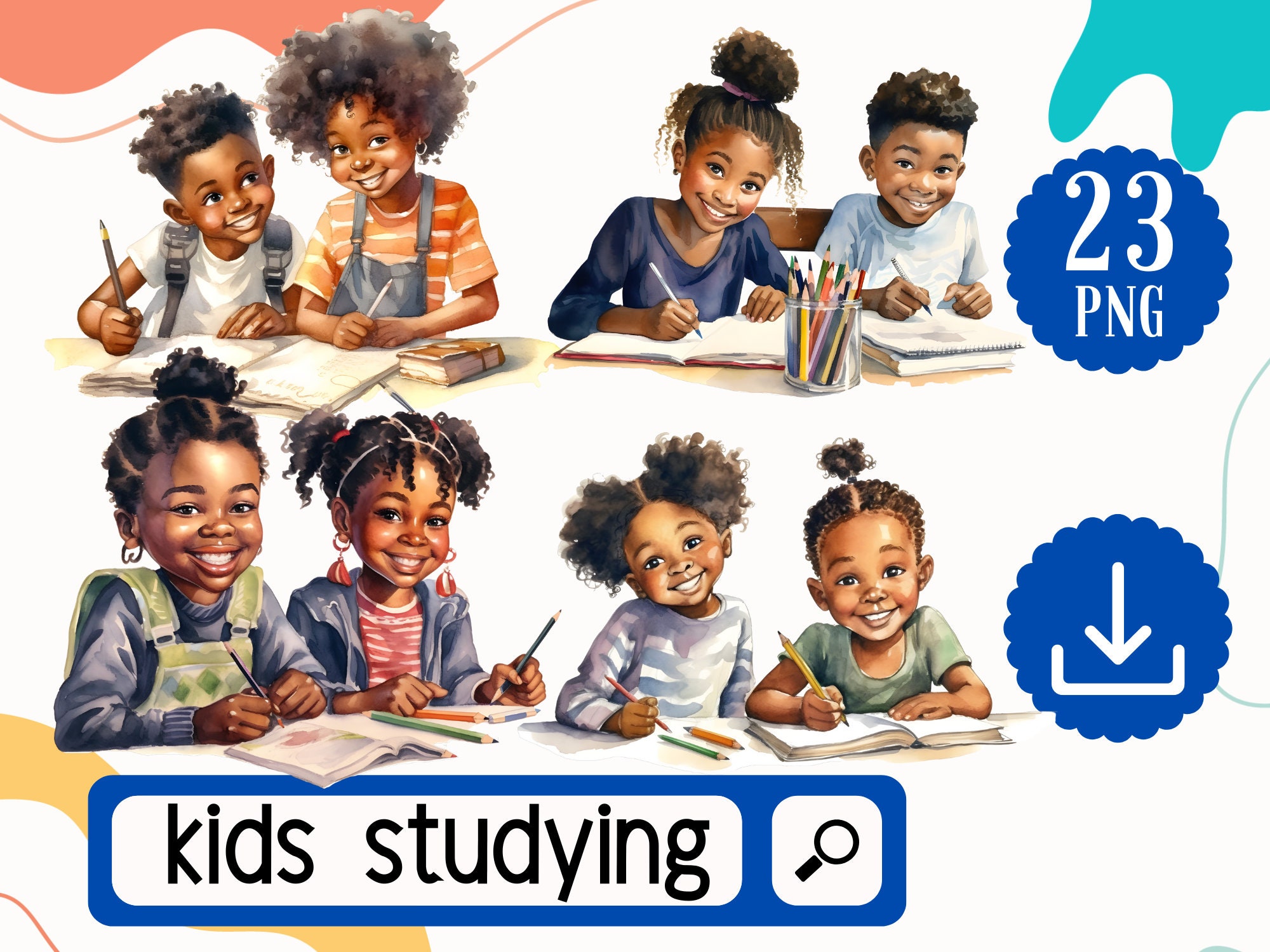 Black Students Studying Clip Art