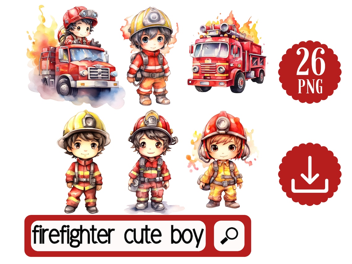 Firefighter Clipart Cute Boy PNG. 26 Fireman Clipart. Fire - Etsy