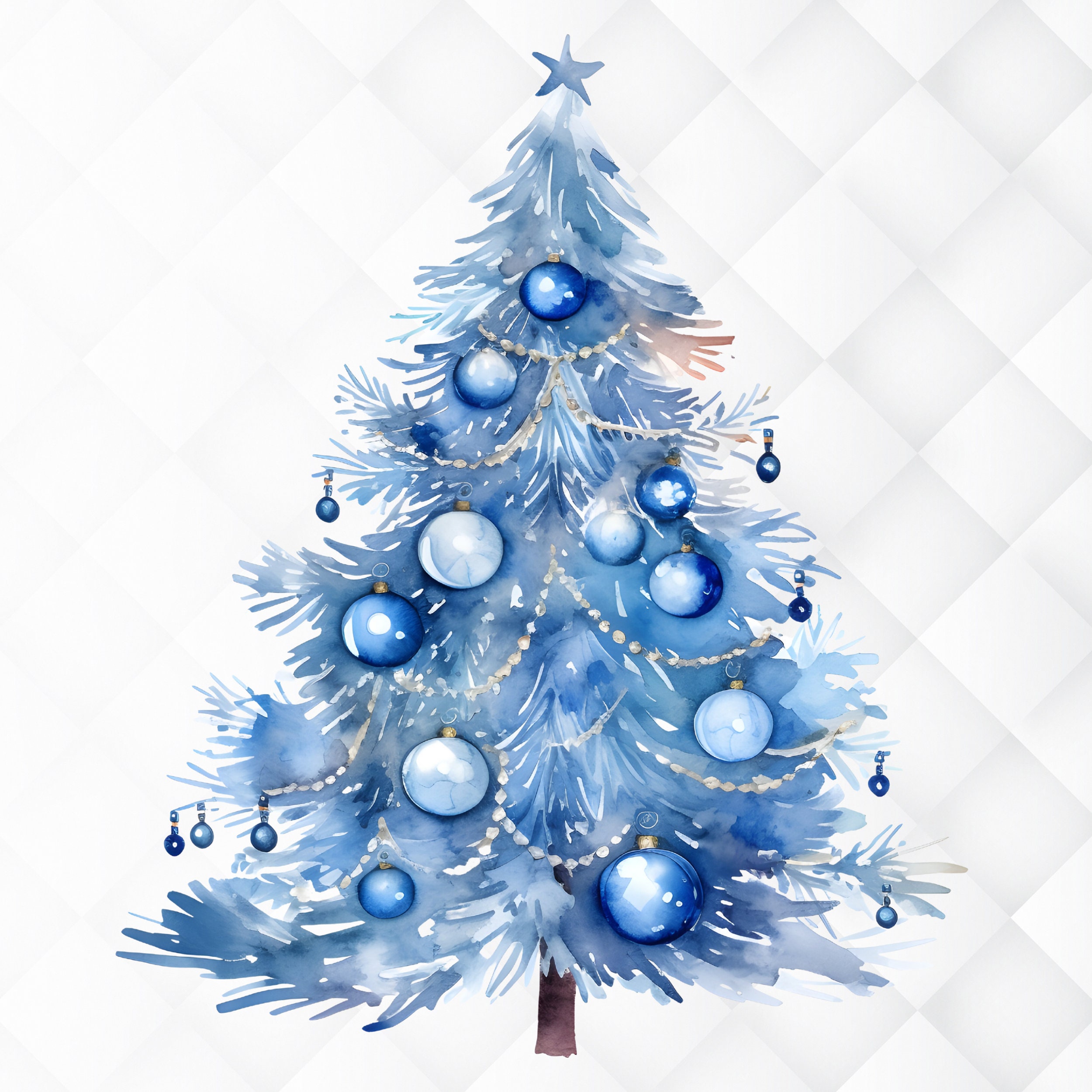Watercolor Blue Christmas Tree Clipart. 23 PNG Decorated - Etsy
