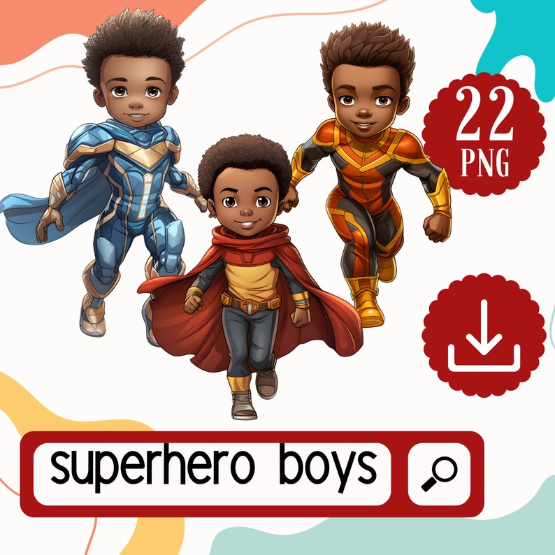 Black Boys Superhero Clipart Set. 22 African American Anime Action Hero ...