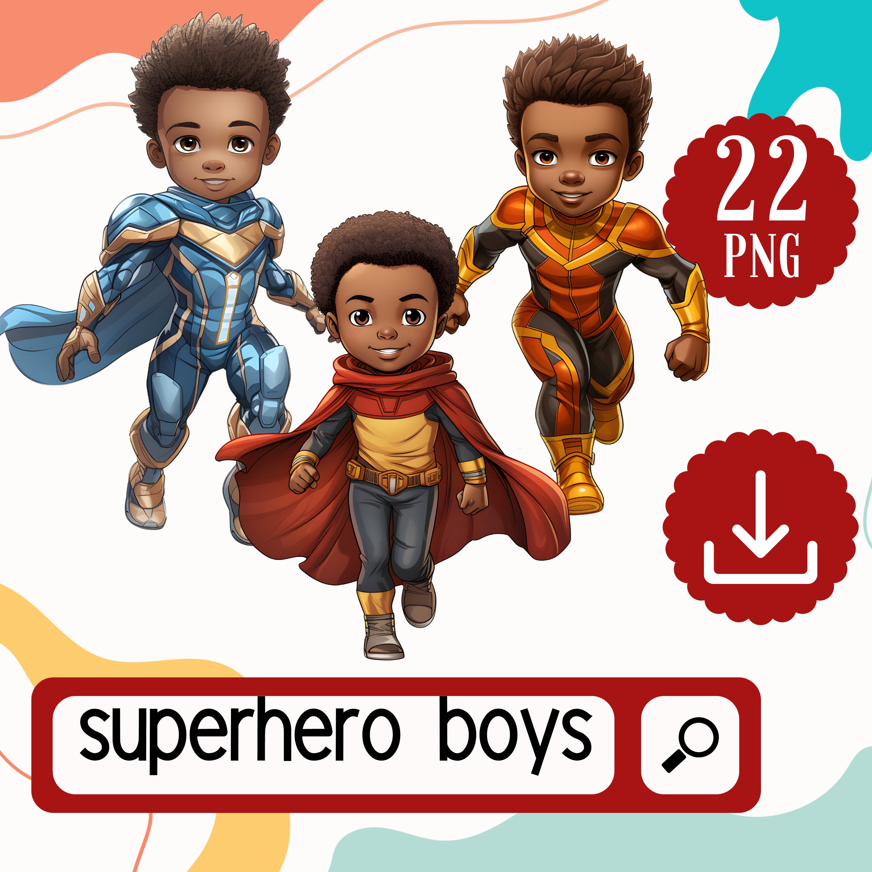 Black Boys Superhero Clipart Set. 22 African American Anime Action Hero ...