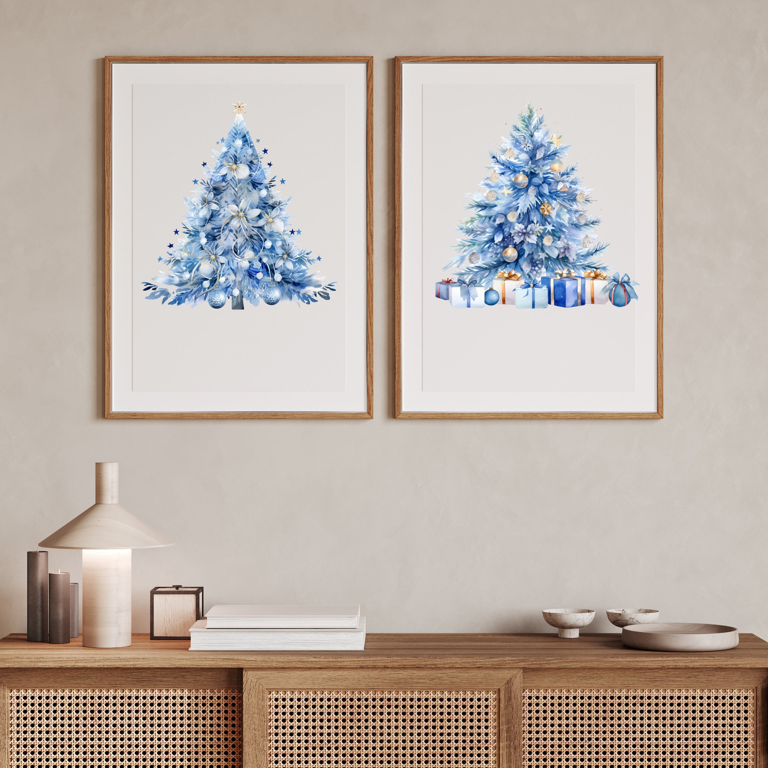 Watercolor Blue Christmas Tree Clipart. 23 PNG Decorated - Etsy