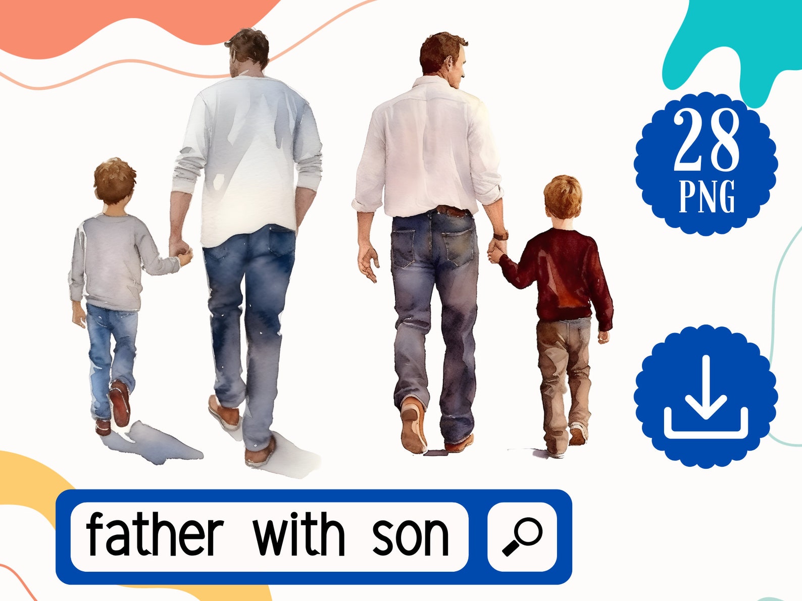 Father and Son Clipart Bundle. 28 Dad and Boy PNG Clipart. Fathers Day ...