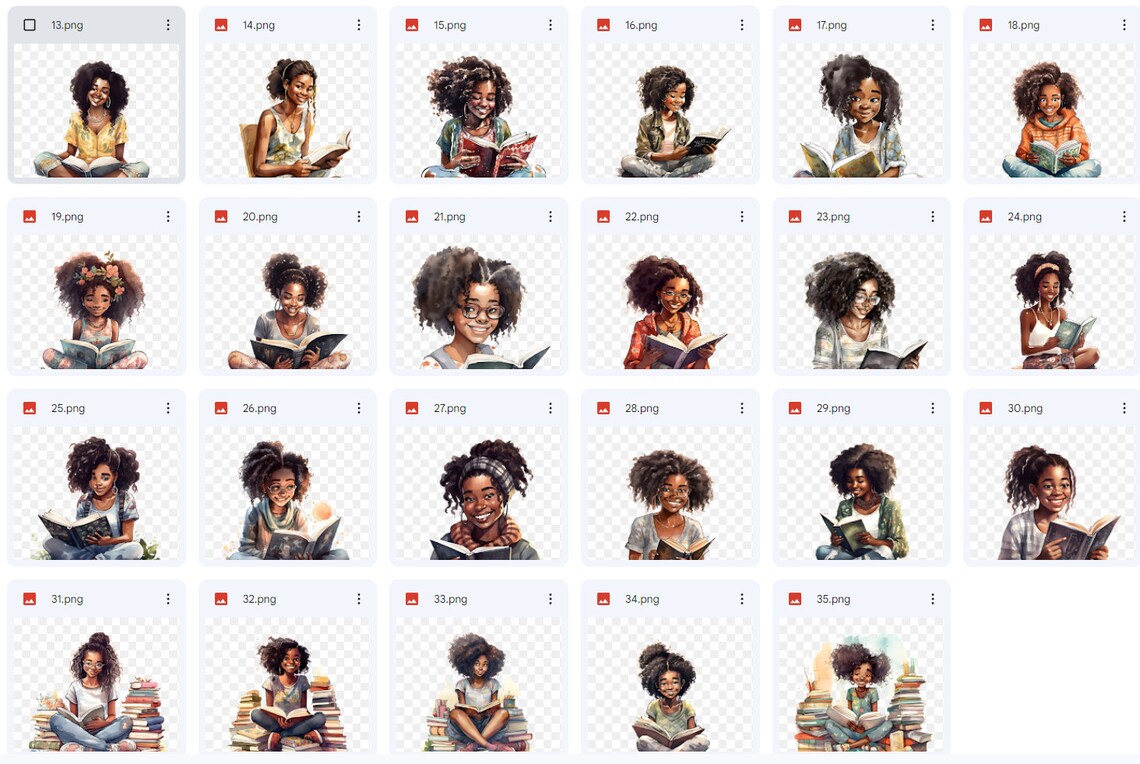 Watercolor Black Kids Reading Books Clipart. 35 PNG Bookworm - Etsy