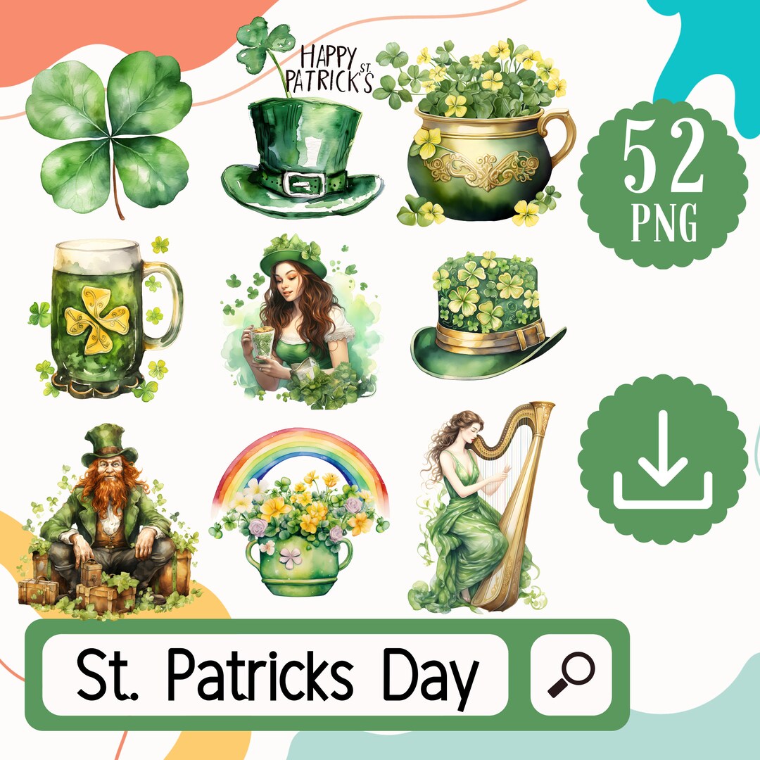 Saint Patrick's Day Clipart Set. 52 PNG Watercolor Saint Patrick's Day ...