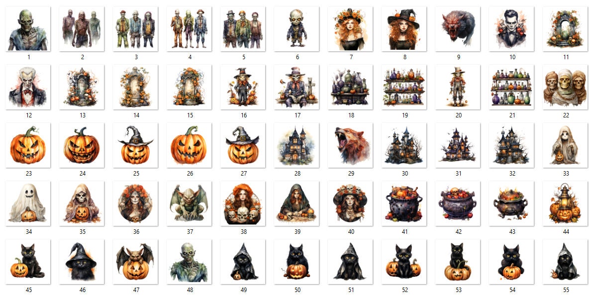 Spooky Watercolor Halloween Clipart Bundle 55 PNG Images for - Etsy