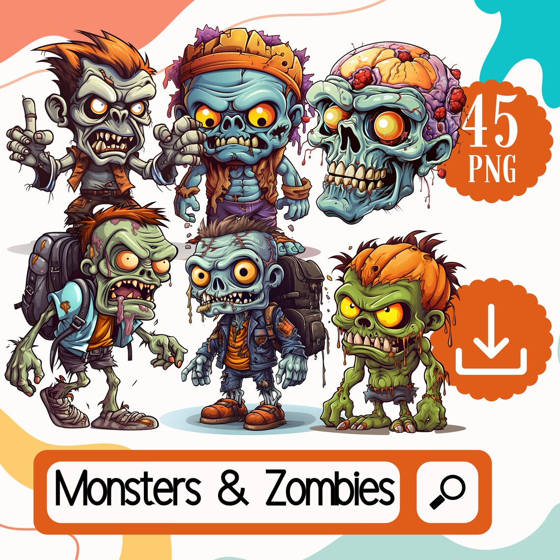 Spooky Zombies and Monsters Clipart PNG, 45 Halloween Zombies Clipart ...