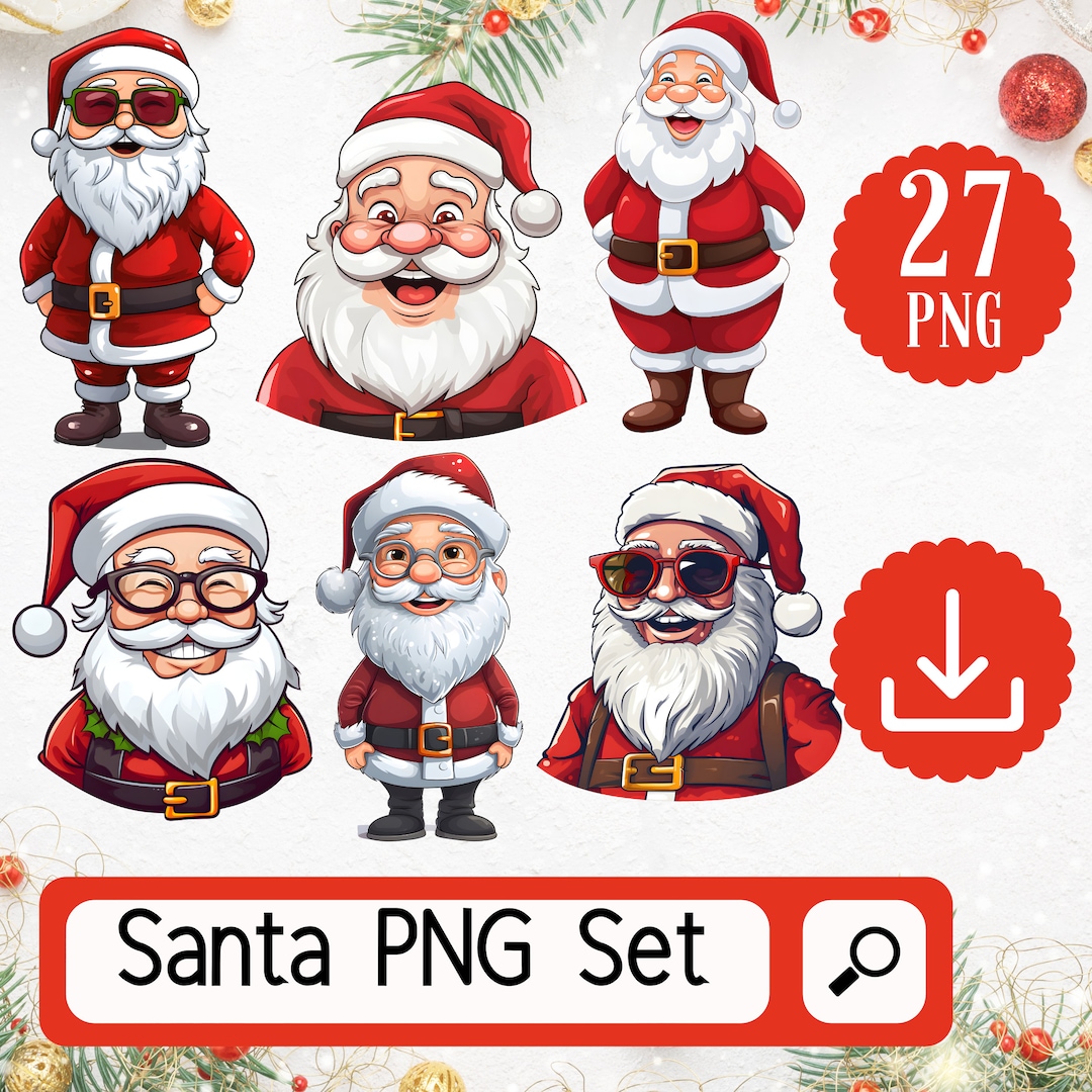 Santa Claus Clipart Set. 27 Chritmas Santa Claus PNG Bundle. Christmas ...