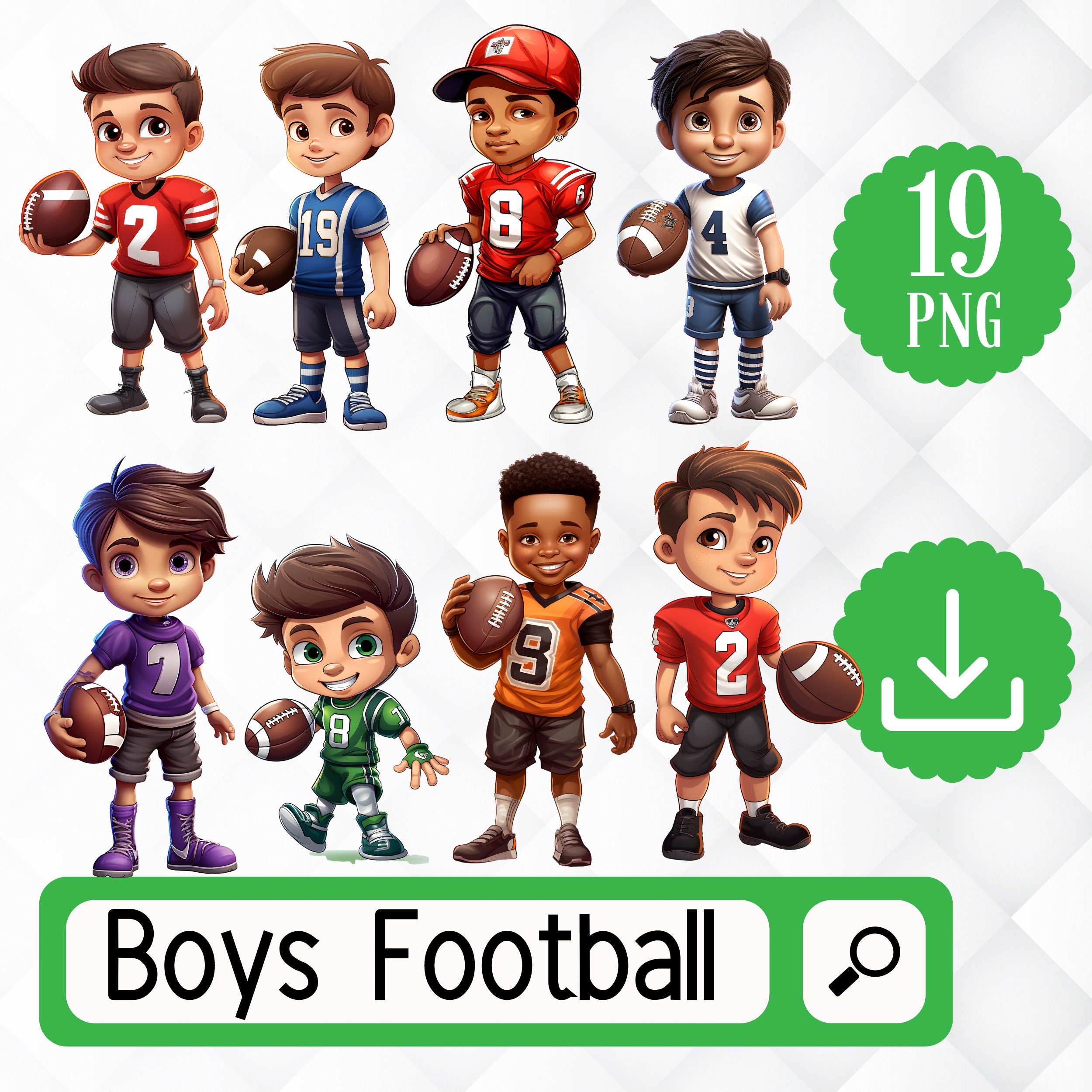 Boys Mixed Football Clipart. 19 Football Player Kids PNG. Football ...