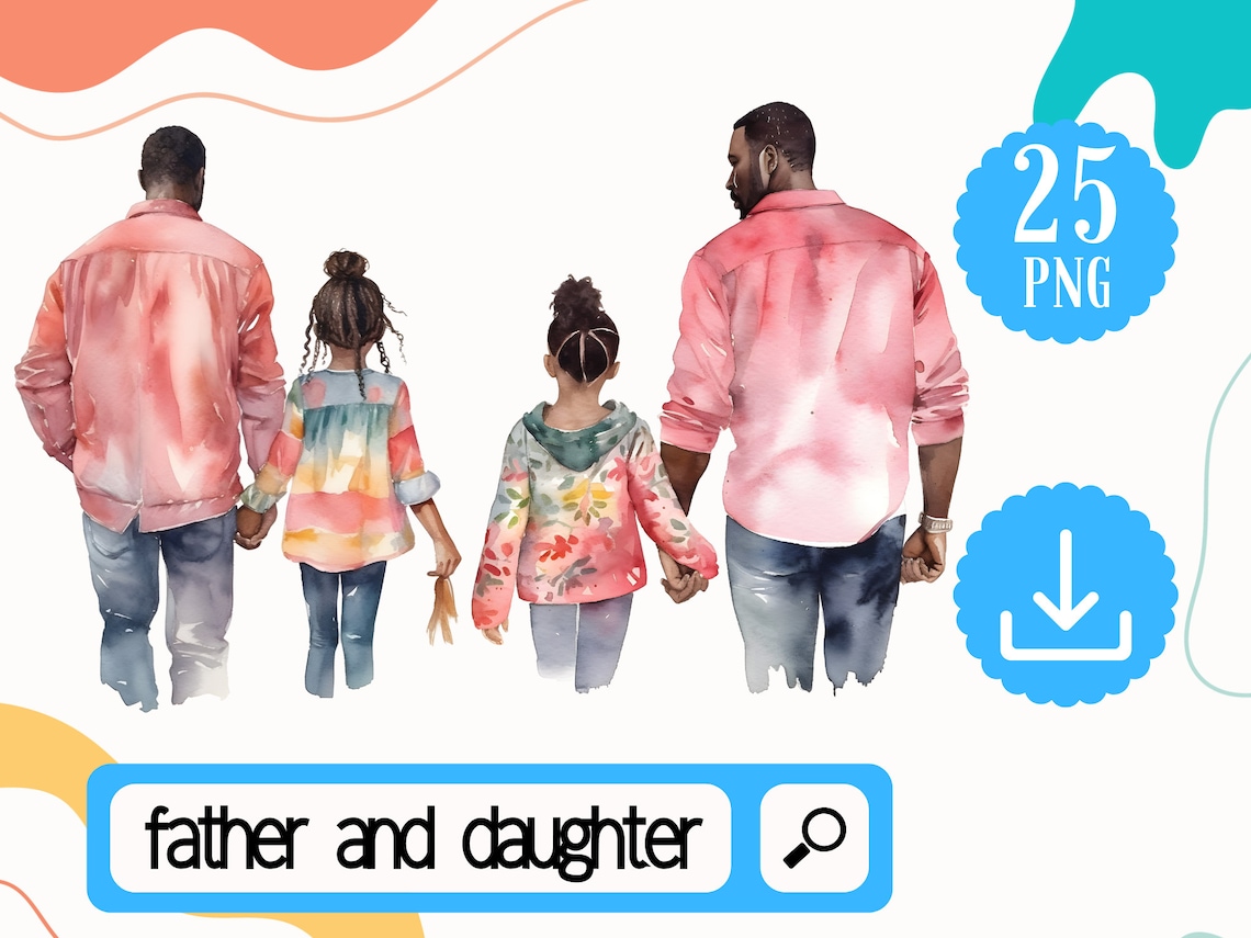 Black Father and Daughter Clipart, 25 Watercolor Black Father and Girl ...