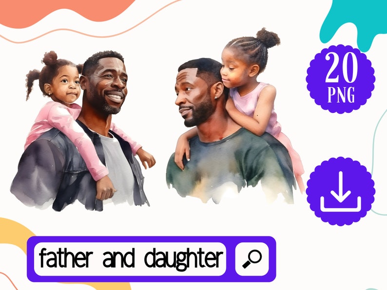 Black Father and Daughter Clipart Bundle. 20 Afro Dad and Girl PNG ...