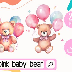 Pink Baby Bear Clipart PNG, Girl Teddy Bear With Pink Balloons Clipart ...