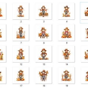 Autumn Scarecrow Clipart. 20 Fall Watercolor Scarecrow PNG Set ...