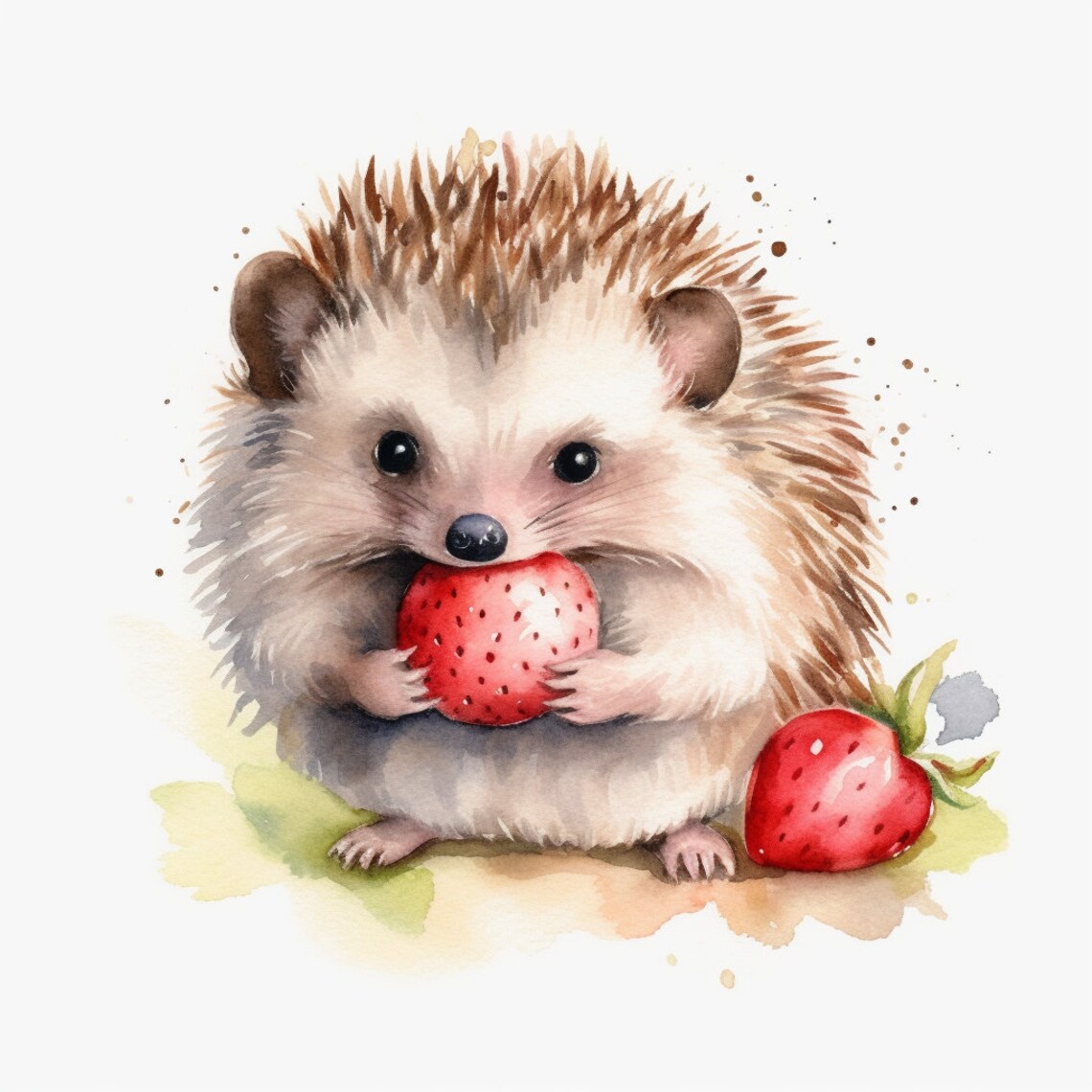 Hedgehog Eating Strawberry Clipart PNG, 10 Watercolor Cute Hedgehog ...