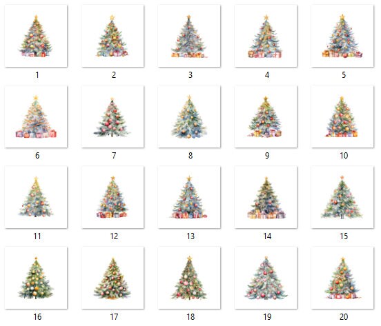 Watercolor Christmas Tree Clipart. 20 PNG Decorated Christmas New Year ...