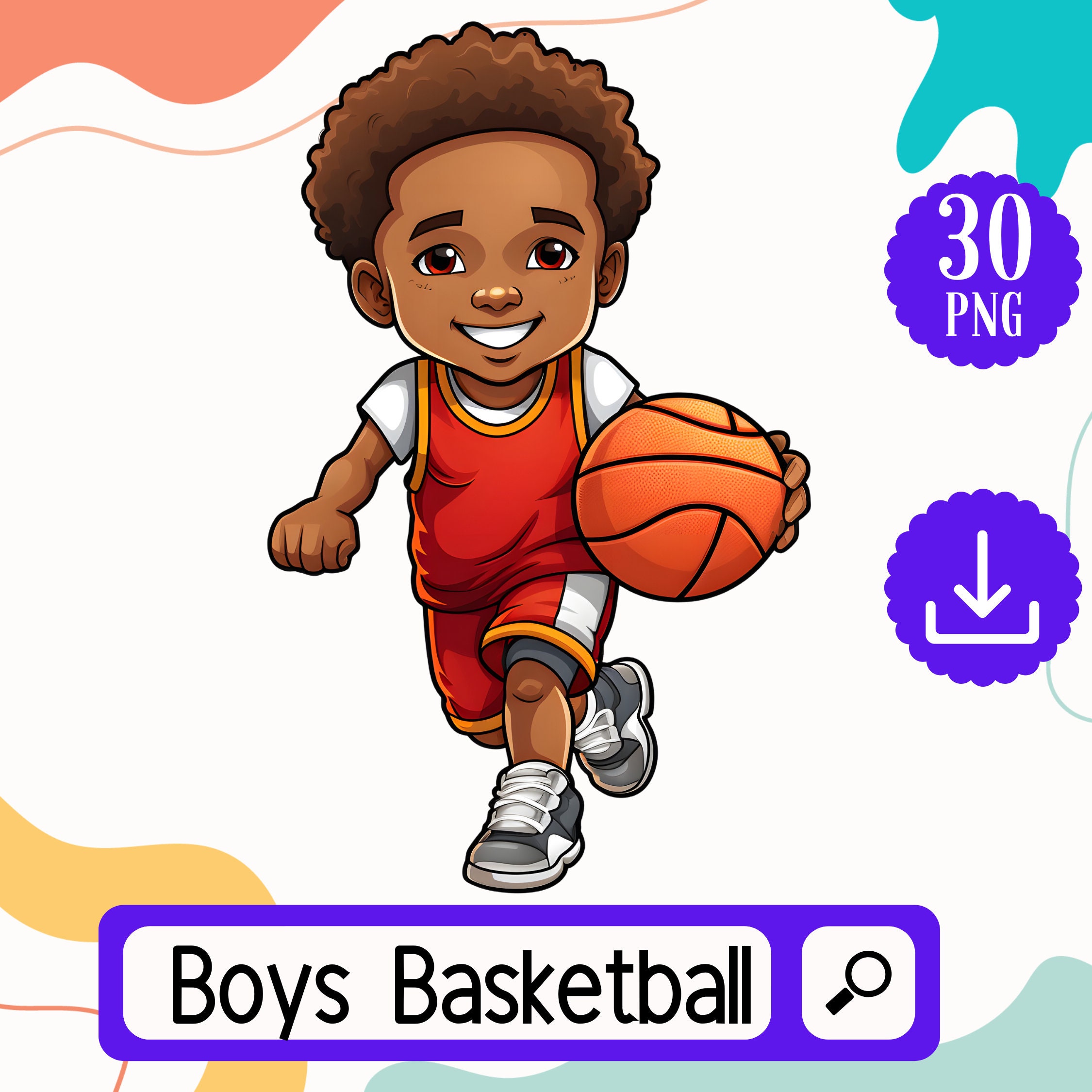 Dynamic Black Boys Basketball Clipart - Energetic Athletes in Action ...