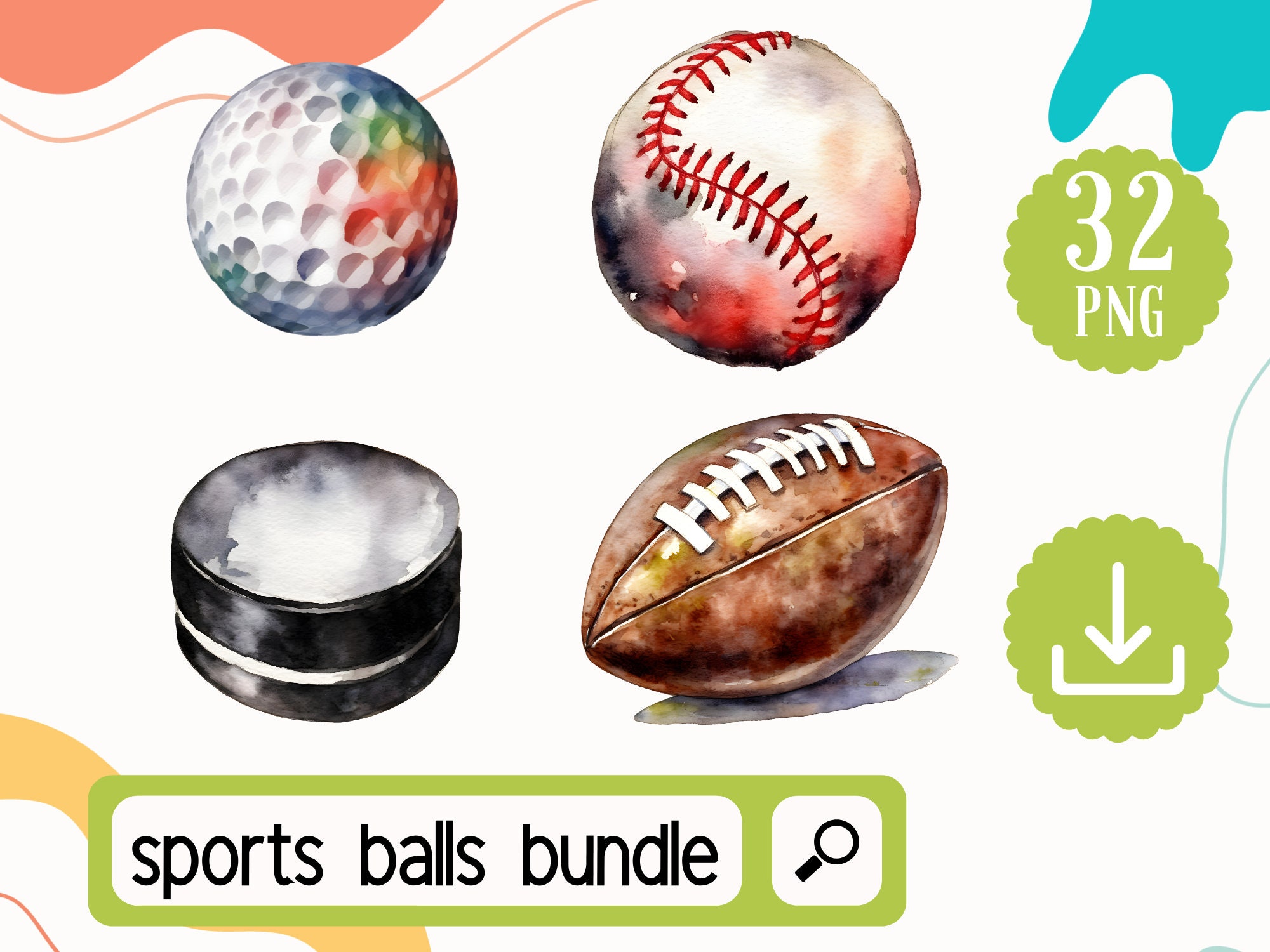 Sports Balls Clipart Bundle PNG. Soccer Ball Football - Etsy