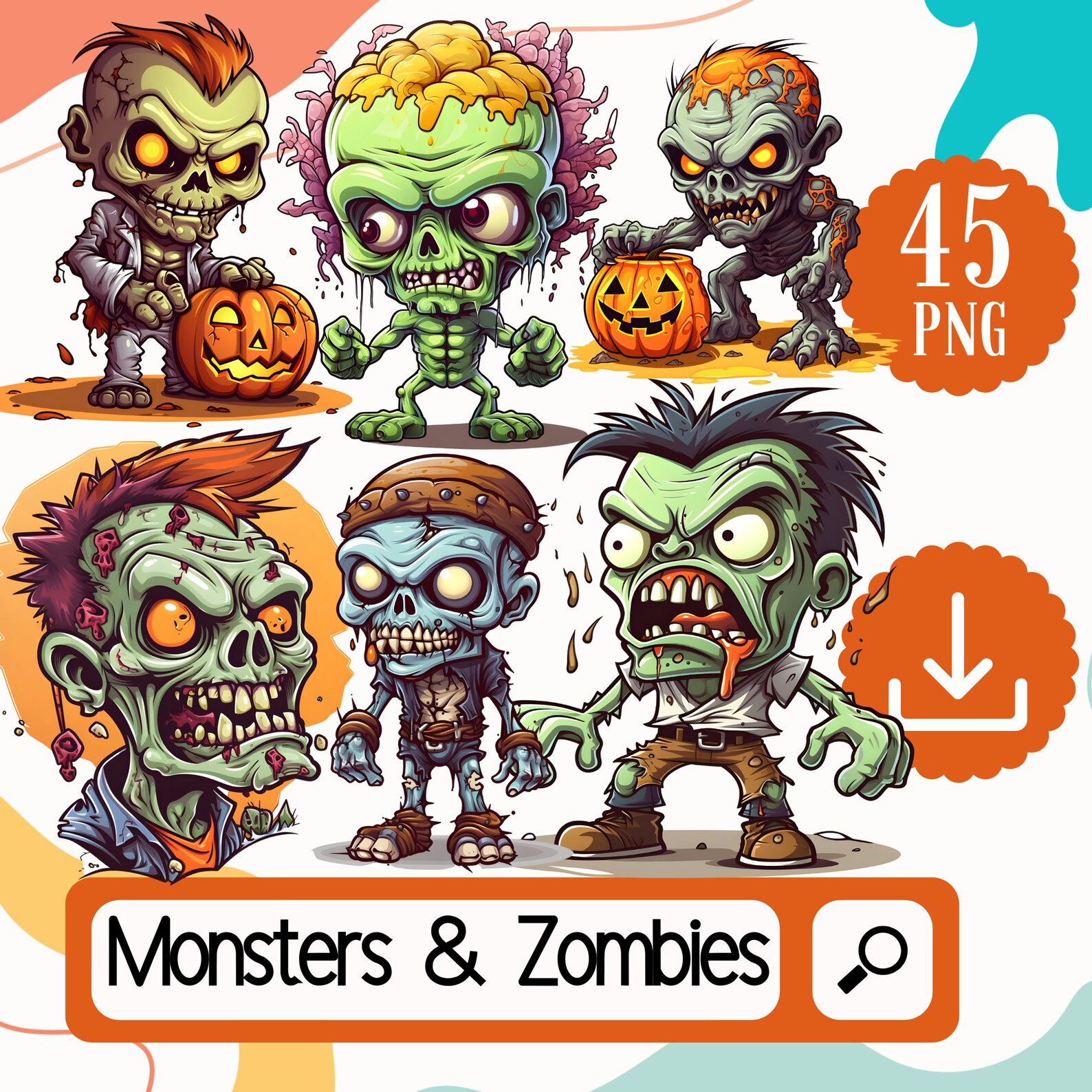 Spooky Zombies and Monsters Clipart PNG, 45 Halloween Zombies Clipart ...