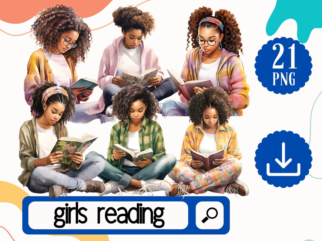 Black Girls Reading Books Clipart. 21 PNG Bookworm Black Girls Png ...