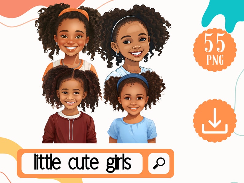 Cute Little Black Girls Clipart Bundle. 55 Afro Girl PNG. African ...