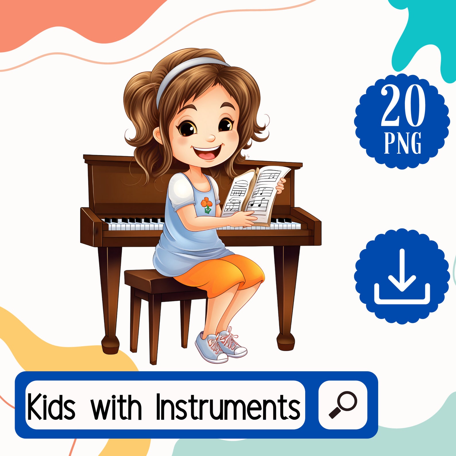 School Kids With Music Instruments Clipart Set - 20 PNG Kids Playing ...