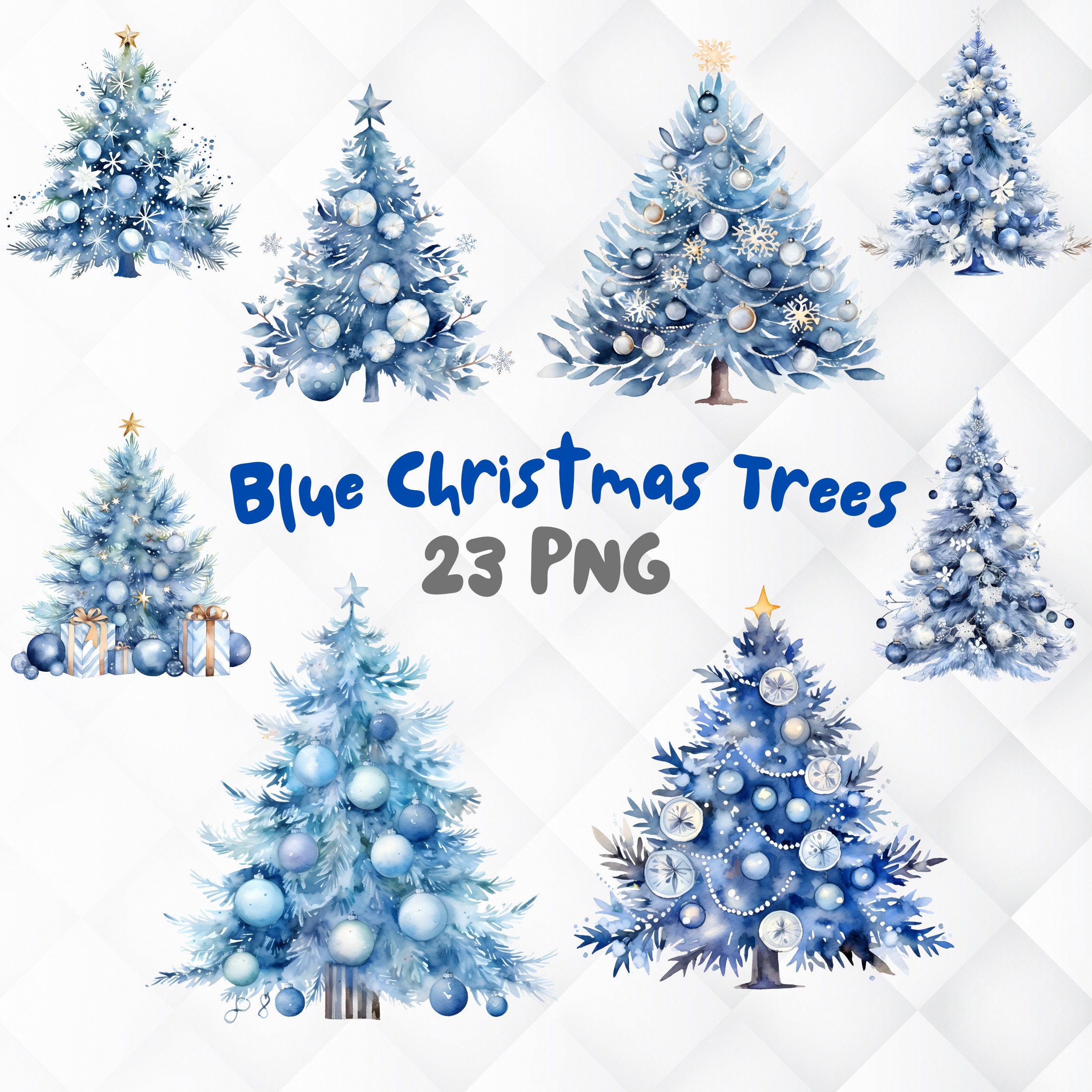 Watercolor Blue Christmas Tree Clipart. 23 PNG Decorated - Etsy