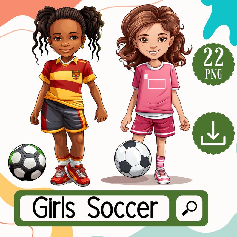 Dynamic Girls Soccer Clipart Energetic Players in Action Digital Art ...