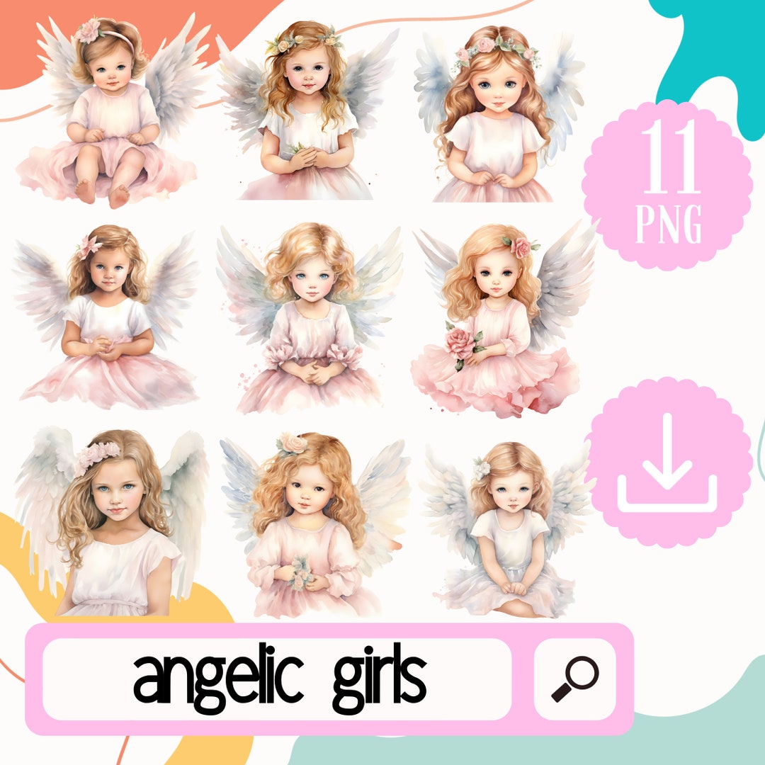 Angelic Girls First Communion Clipart - 11 PNG Watercolor Angel Girl ...