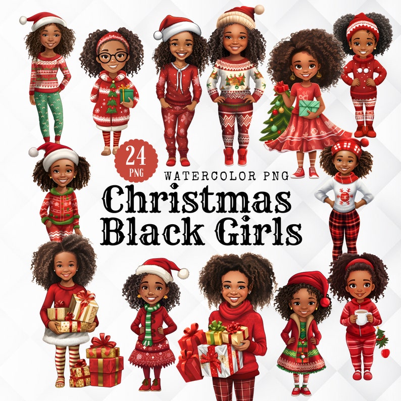 Christmas African American Girls Clipart. 24 Cute Christmas Black Girls ...