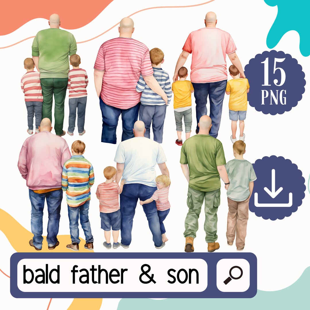 Plus Size Bald Father and Son Clipart Bundle. 15 Dad and Boy PNG ...