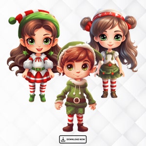 Christmas Elf Kids Clipart. 28 PNG Adorable Boy and Girl Elf Graphics ...