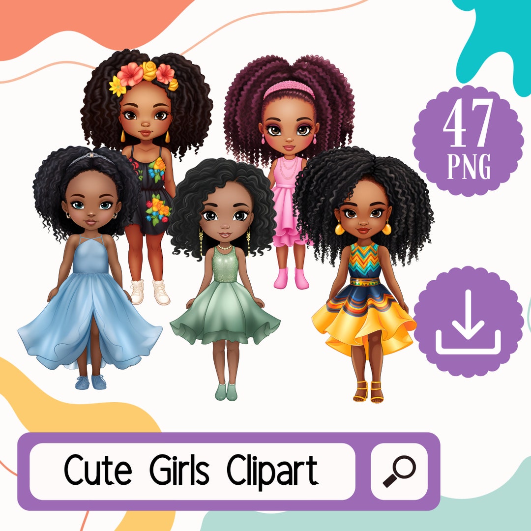 Super Cute Black Girls Clipart. 47 PNG African American Girls Black ...