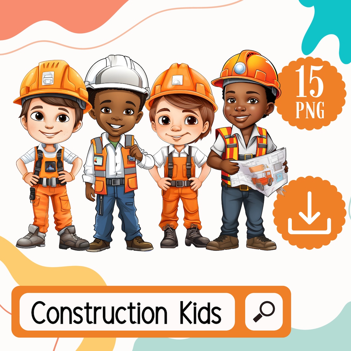 Cute Construction Kids Clipart - 15 PNG Construction Builder Theme Kids ...