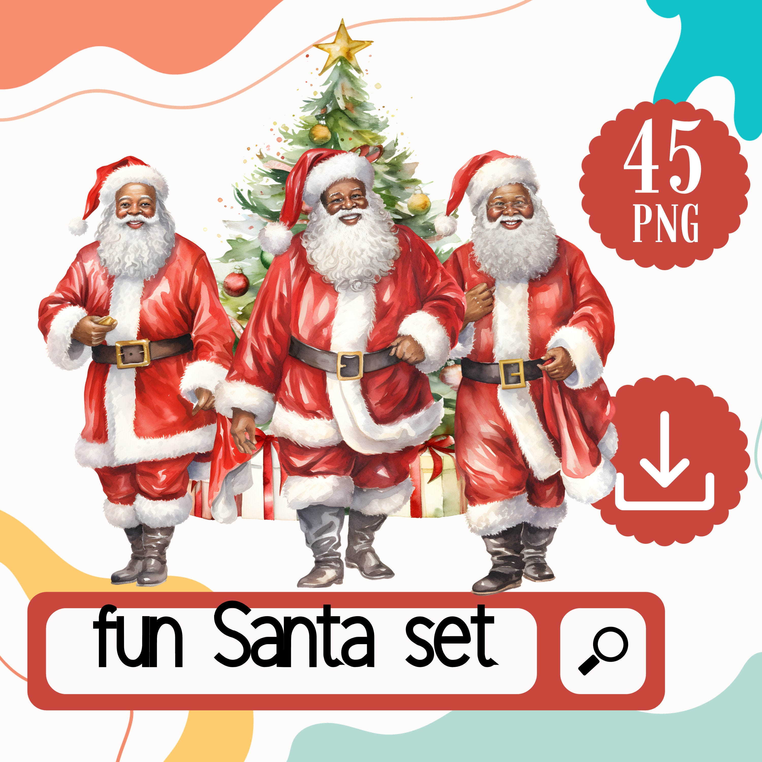 Black Santa Claus Clipart Set. 45 African American Santa Claus PNG ...