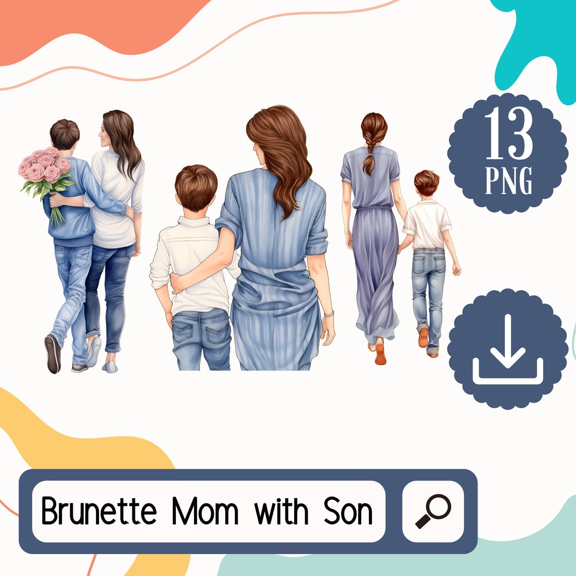 Brunette Mother and Son Clipart. 10 PNG Brunette Mom and Boy Mothers ...