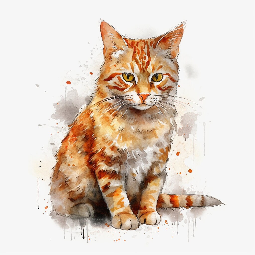 Orange Tabby Cat Clipart Bundle. Orange Watercolor Cat PNG Digital ...