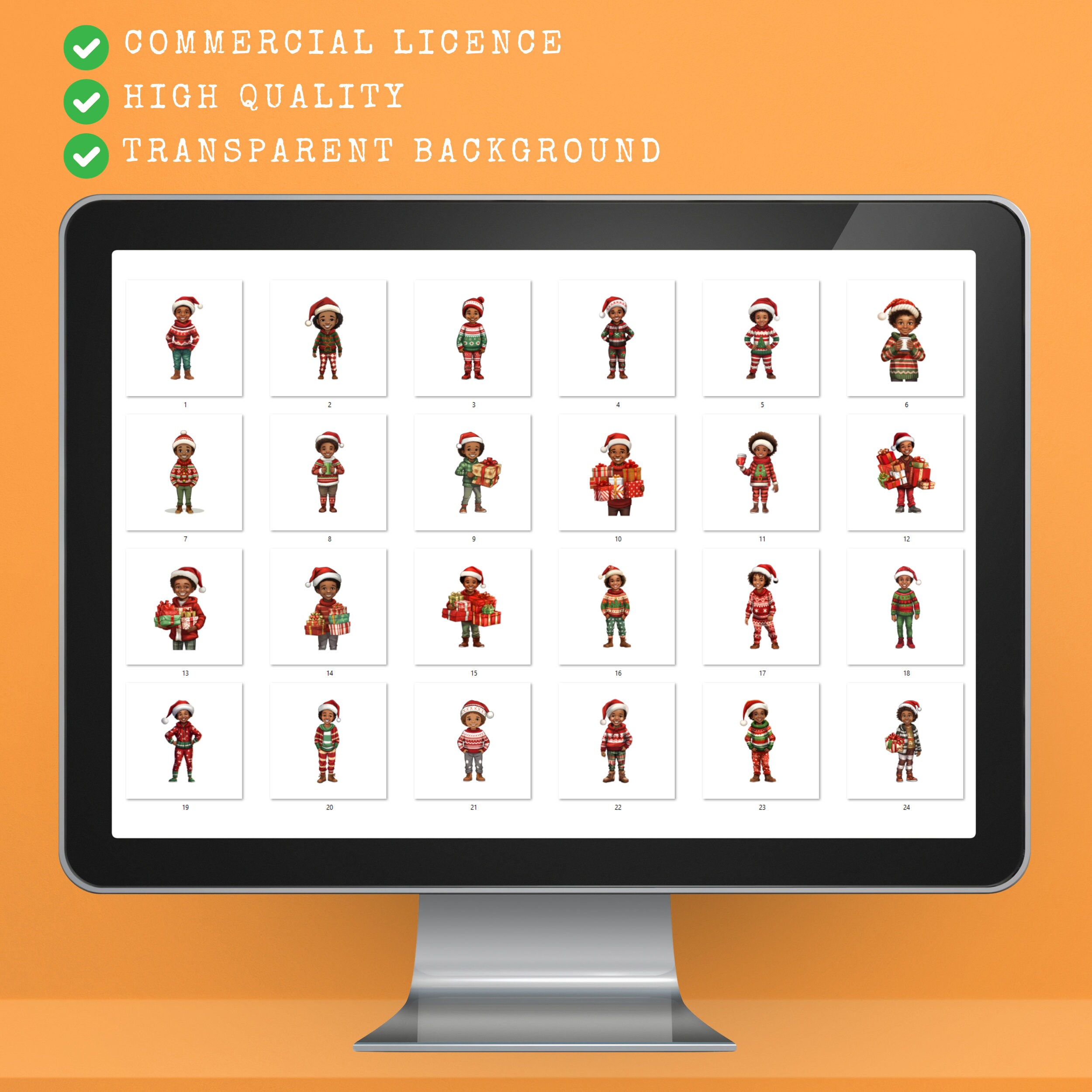 Christmas African American Boys Clipart. 24 Cute Christmas Black Boys ...